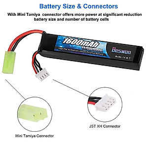 BESWON 2 Packs Airsoft Battery 11.1V Rechargeable 1600mAh 30C Lipo Battery Pack with 2S-3S Balance Charger for Airsoft Guns Rifle
