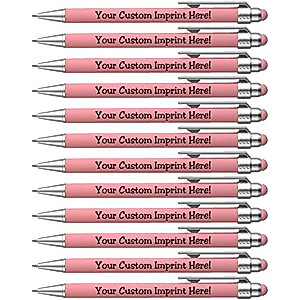 Express Pencils™ - Pastel Personalized Pens with Stylus - Soft Touch Design - Custom Printed Name Pens with Black Ink - Imprinted with Logo or Message (Pastel Pink)