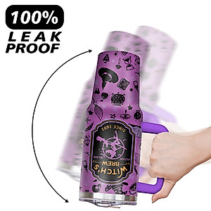 qoepfnsh Halloween Tumbler 40 oz Halloween Tumblers with Handle and Straw Purple Witchy Stainless Steel Insulated Coffee Cups Mugs Halloween Gifts Stuff for Women Girls