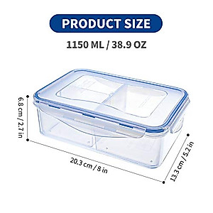 KIGI [2 Pack] 38.9oz Rectangular Plastic Bento Box with 3 Compartments Airtight Food Storage Containers BPA-Free for Kitchen and Office