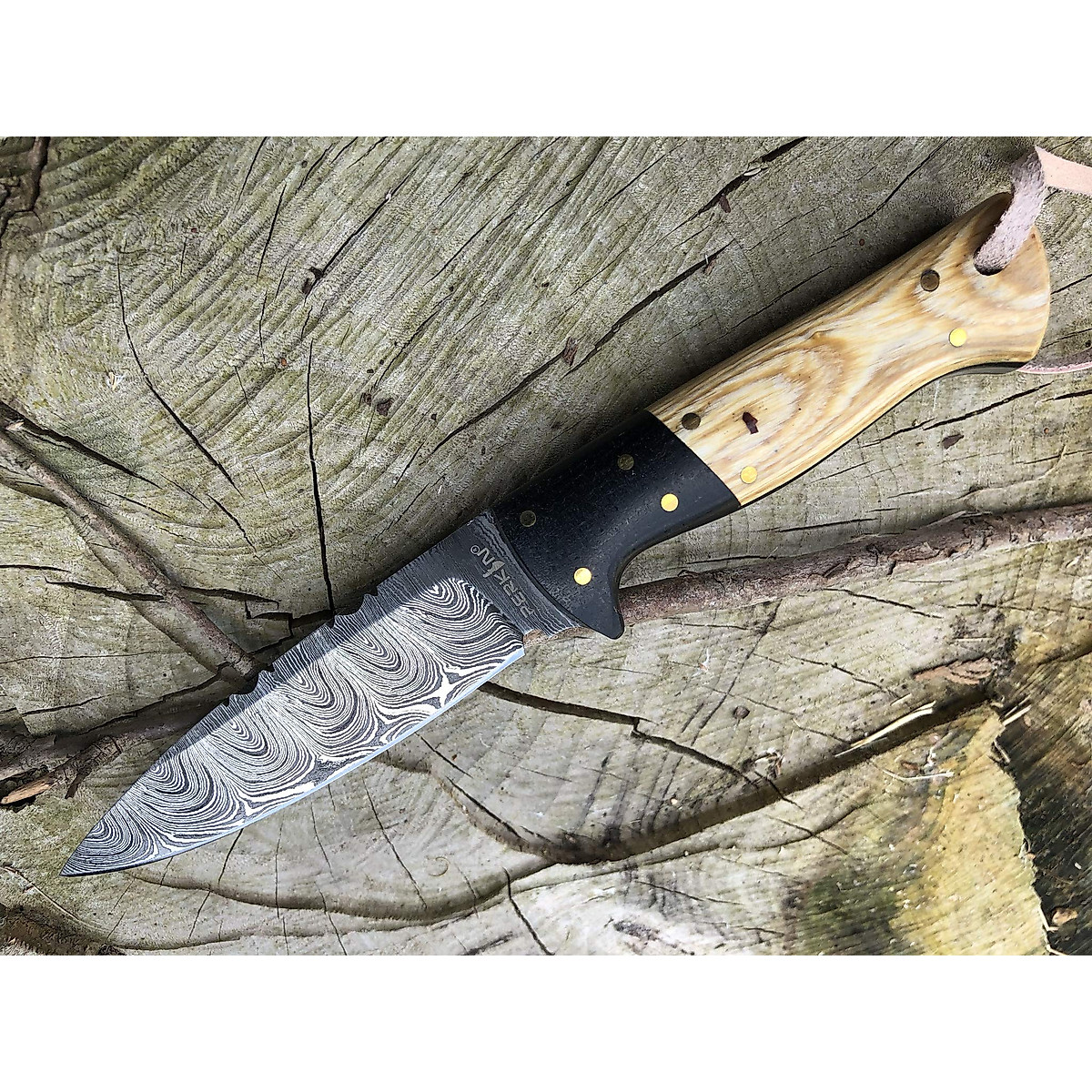 Perkin Damascus Steel Hunting Knife With Sheath Bushcraft Knife - SK1200
