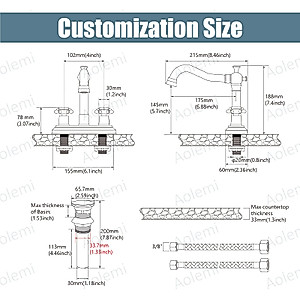 Aolemi Antique Brass 4 Inch Centerset Deck Mounted Bathroom Sink Faucet Vintage with 2 Cross Handles RV Mixer Tap Basin Vanity Lavatory Utility for Sink 3 Hole Include Water Hose & Pop Up Drain