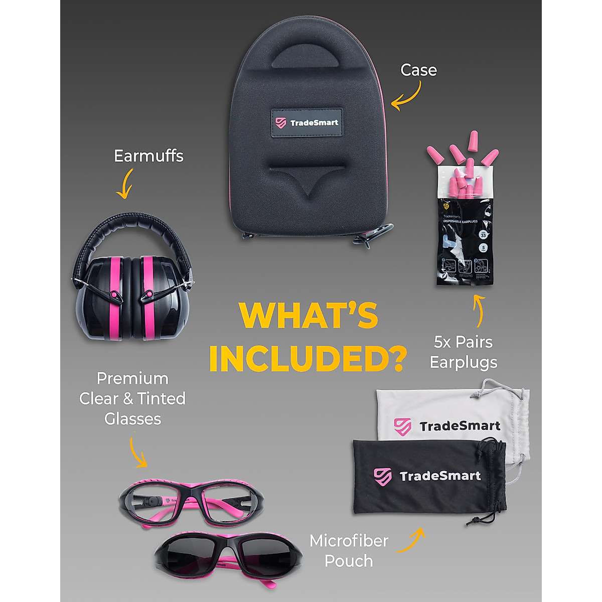 TradeSmart Ear Protection for Gun Range & Eye Protection for Shooting + Firearm Confidence Course, 5x Earplugs and Hard Case