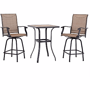 PHI VILLA 3 PCS Patio Swivel Bar Set Outdoor Furniture Bar Height Bistro Set, 2 Bar Stools and 1 Table