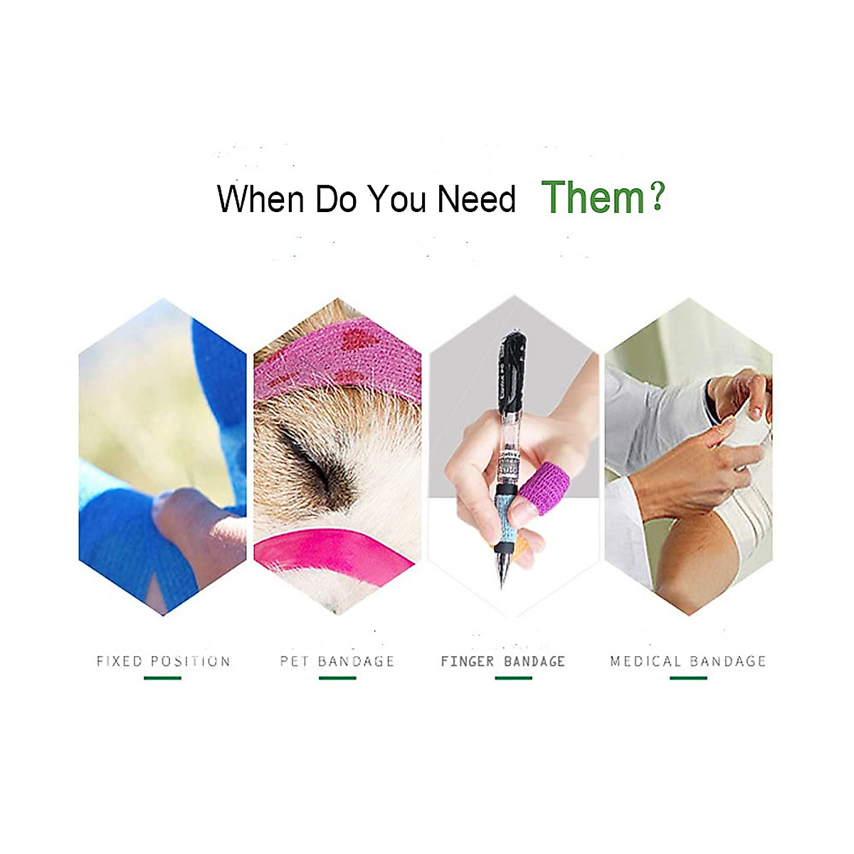 AMOGATO 6 Pack Paw Self Adhesive Bandage Wrap, Vet Wrap Cohesive Bandagesfor Pets, Athletic, Sports, Wrist, Ankle, First Aid 2 Inch x 5 Yards