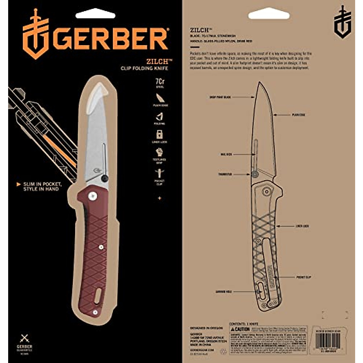 Gerber Gear Zilch Folding Pocket Knife, 3.1 Inch Plain Edge Blade, Drab Red