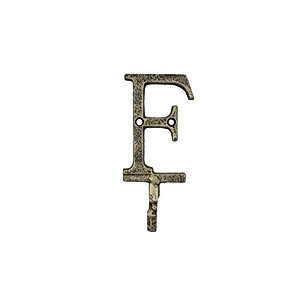 Handcrafted Nautical Decor Rustic Gold Cast Iron Letter F Alphabet Wall Hook 6"
