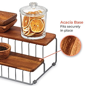 iDesign The Ría Safford Collection Acacia Wood and Wire Two Organizer, 12" x 8.5" x 5", 2 Tier Spice Rack