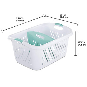 Sterilite 12138004 Laundry Basket 2.2 Bushel White Aqua Chrome Handles/Divider (Pack of 4)