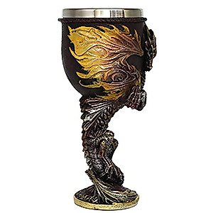 alikiki Medieval Flame Dragon Wine Goblet - Fantasy dungeons and dragons Wine Chalice - 7oz Stainless Steel Cup Drinking Vessel -Ideal Novelty Gothic Father Day Gift Party Idea