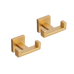 GERZWY Bathroom Double Towel Hook Gold Stainless Steel Wall Mounted Coat/Robe Clothes Hook for Bath Kitchen 2 Pack