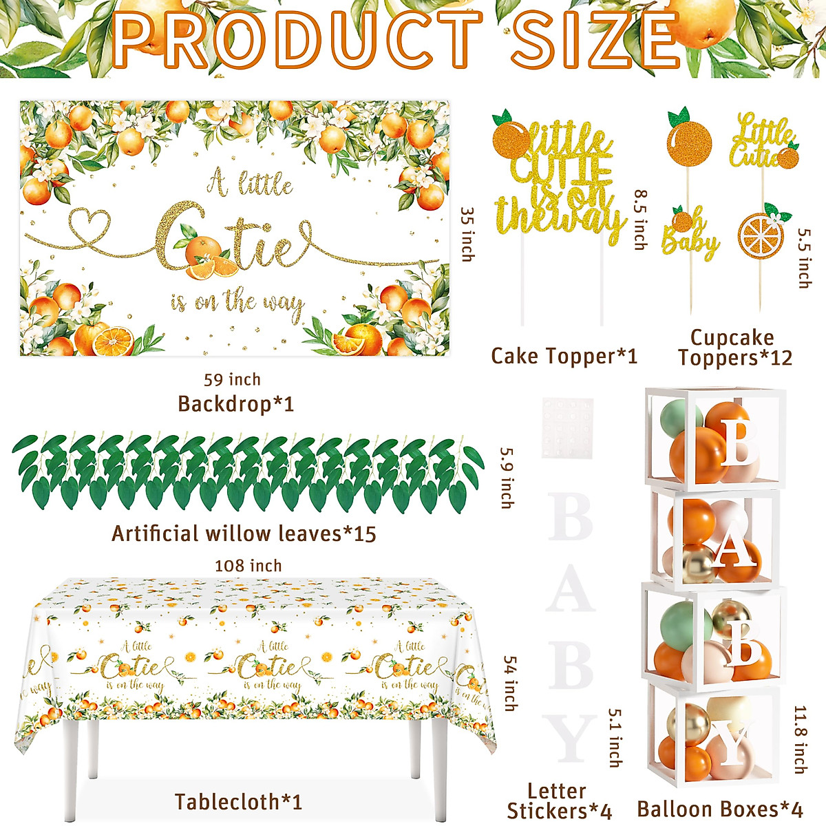 Little Cutie Baby Shower Decoration Cuties Orange Theme Birthday Party Supplies A Little Cutie is On The Way Backdrop Tablecloth Baby Boxes Balloon Garland for Tangerine Fruit 1st Baby Shower (Orange)