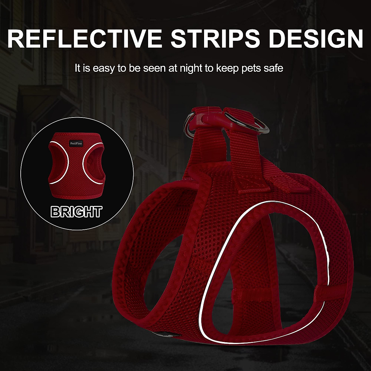 PetiFine Step in Small Dog Harness and Leash Set, Breathable All Weather Air Mesh Reflective Escape Proof, Step-in Vest Harnesses for Puppy(XS, Red)