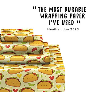 CENTRAL 23 Yellow Wrapping Paper - 6 Sheets of Birthday Gift Wrap - Cute Taco - Mexican Food Themed - For Women Girls Teenagers - Recyclable
