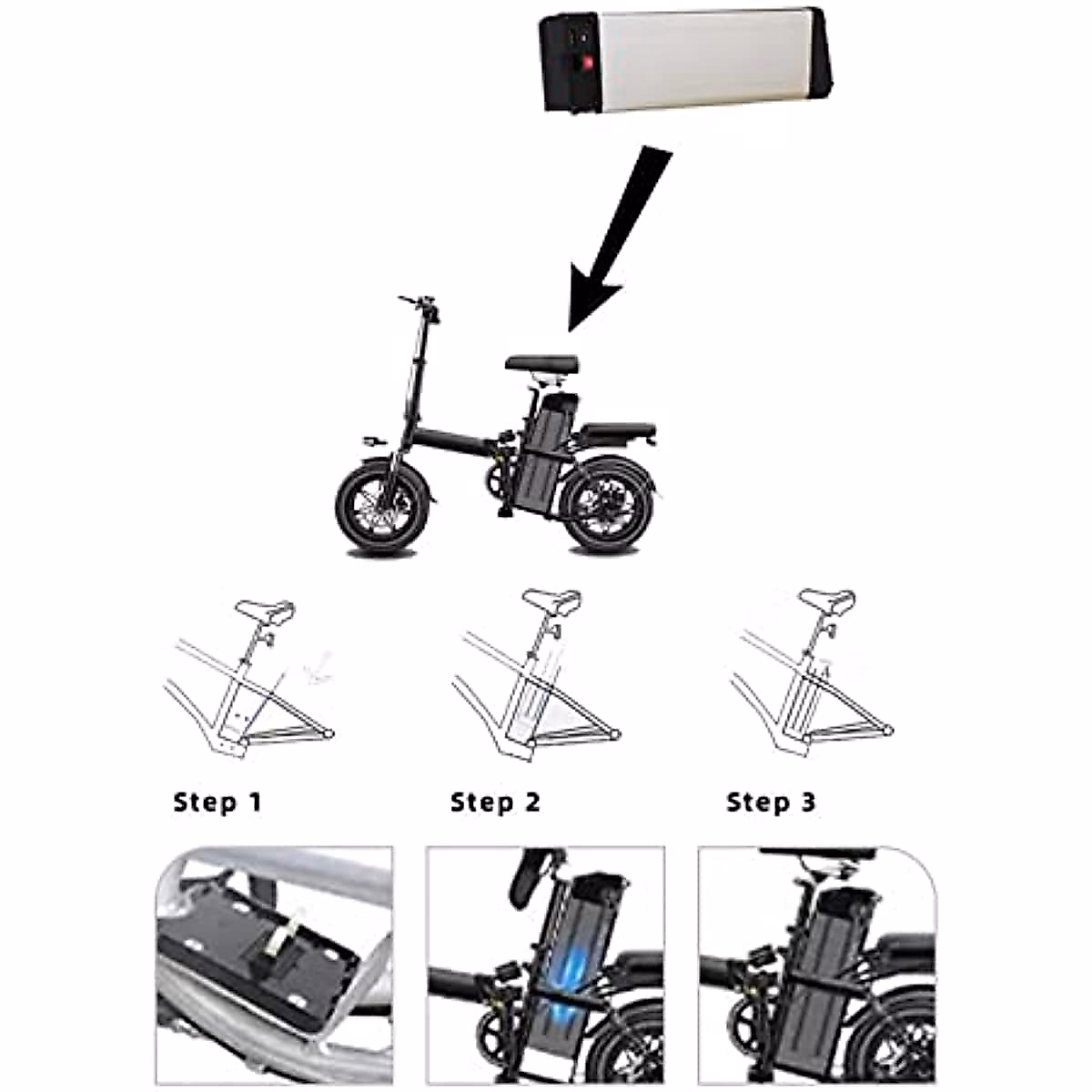 TGHY Electric Bicycle Lithium-Ion Battery 14Ah E-Bike Battery 36V Folding Bike Lithium Battery Pack with USB Port, Battery Lock, BMS Multiple Protection, Charger E-Bike Accessories,36v14ah