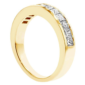 VIP Jewelry Art 1.00 CT TW Channel Set Princess Cut Diamond Anniversary Wedding Ring in 14k Yellow Gold - Size 8