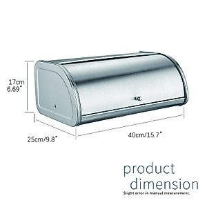 Stainless Steel Bread Box with Roll Up Lid, For Easy Kitchen Counter Storage, Bread Bin Holder,17.5X11.5X7.5 inch, Matte Black