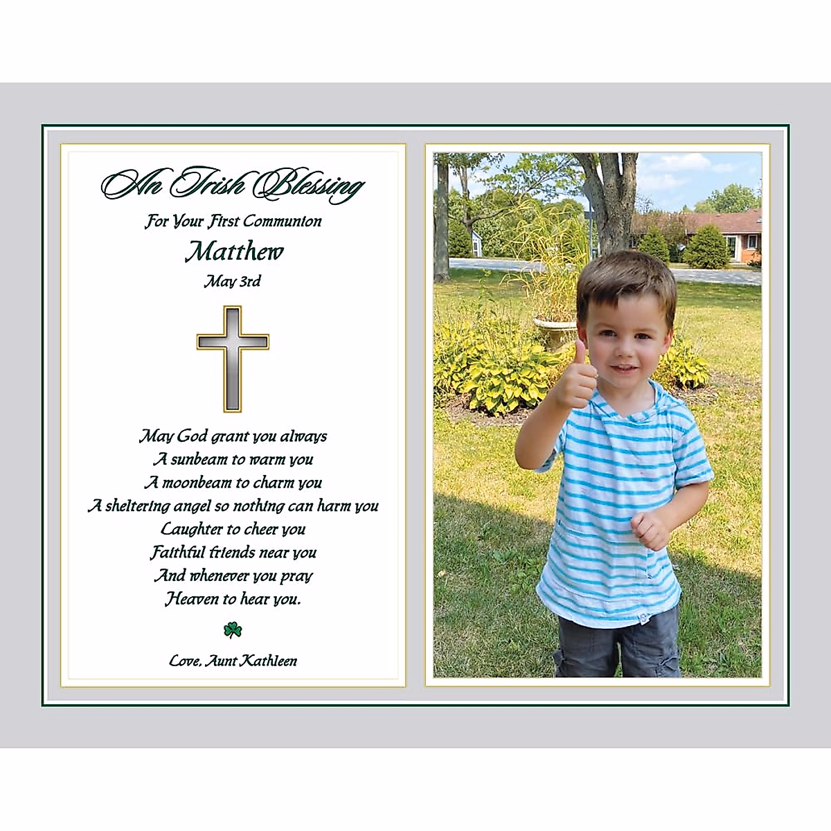 Poetry Gifts First Communion for Girl or Boy, Irish Blessing 8x10 Inch Print Personalized with Name and Photo You Add