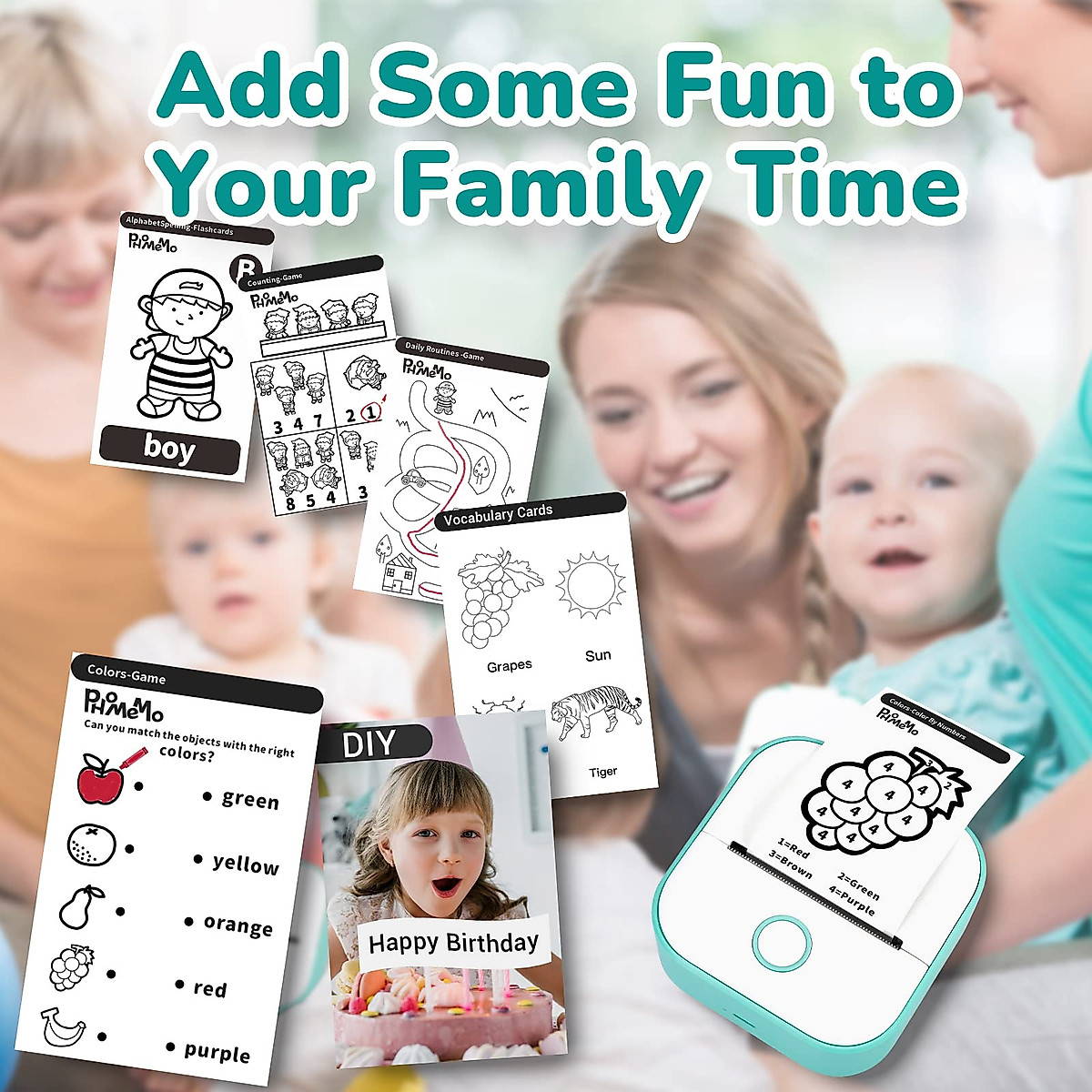 Memoking Sticker Printer - Mini Thermal Printer, T02 Sticker Maker Machine, Portable Bluetooth Pocket Phone Printer and Case, Green