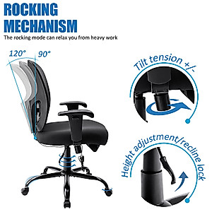 Home Office Chair for Big and Tall 400lbs Ergonomic Mesh Desk Chair with Adjustable Lumbar Support Arms High Back Wide Seat Task Executive Rolling Swivel Chair for Heavy People, Women Men