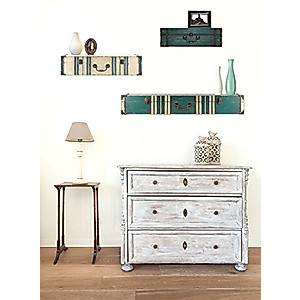 MCS Vintage Suitcase with Aqua Accent, 24 in, Distressed Cream