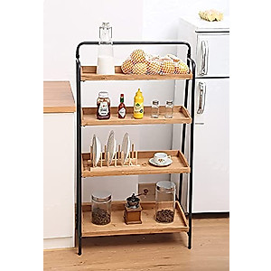 DAOYIJIAJU 4-Tier Ladder Shelf Metal Frame with Wood Rectangle Tray Standing Shelf Storage Units Industrial Organizer Shelves for Kitchen, Living Room, Office, Bedroom and Bathroom