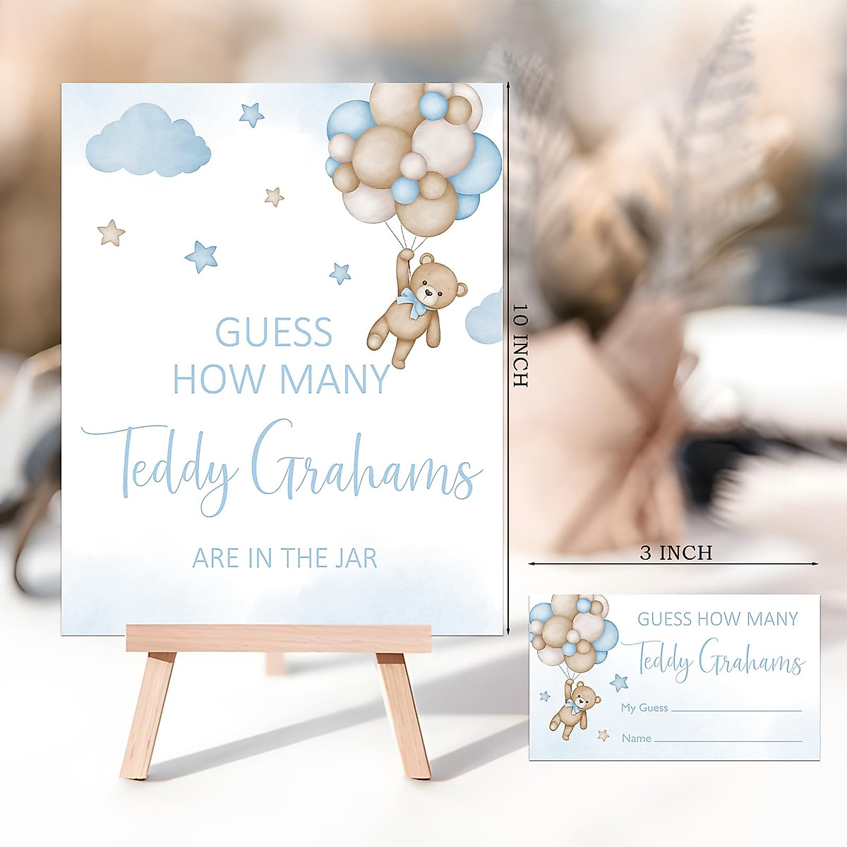 noxozoqm We Can Bearly Wait Baby Shower Games Guess How Many Bear Game Sign and String Card for 50 Guests for Boys Baby Shower (Blue)