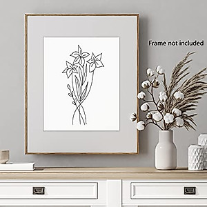 Black and White Wall Art Prints for Living Room, Bedroom, Kitchen, Office, Bathroom Wall Decor, Minimalist Wall Art, Botanical Prints, Plant Poster, Flower Pictures, Set of 3, 8" x 10", Unframed.