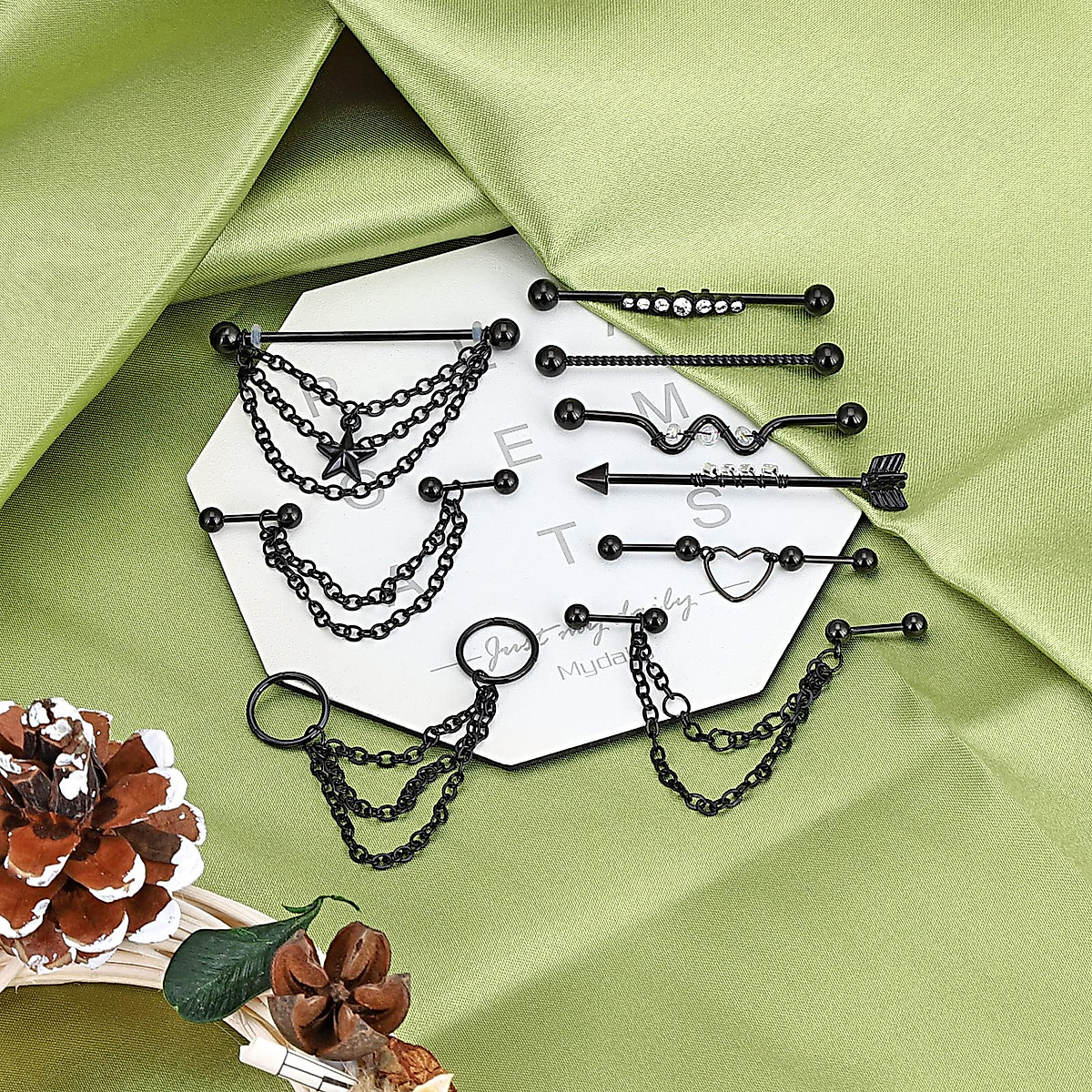 Longbeauty 14G Industrial Barbell Earrings with Chain Surgical Steel Dangle Industrial Bar Piercing Jewelry Cartilage Helix Industrial Earrings for Women Men