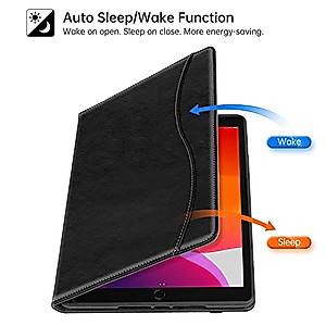 HFcoupe 10.2 Case for iPad 9th Generation 2021 / 8th Gen 2020 / 7th Gen 2019, Multiple Angles Viewing Leather Folio Protective Cover with Pencil Holder and Pocket Auto Sleep/Wake -Black