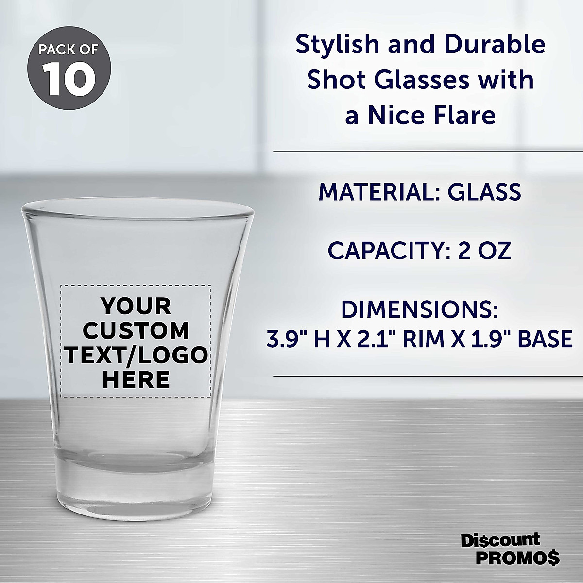 Custom Shot Glasses 2 oz. Set of 10, Personalized Bulk Pack - Great for Wedding, Party, Birthday, Gifts - Clear