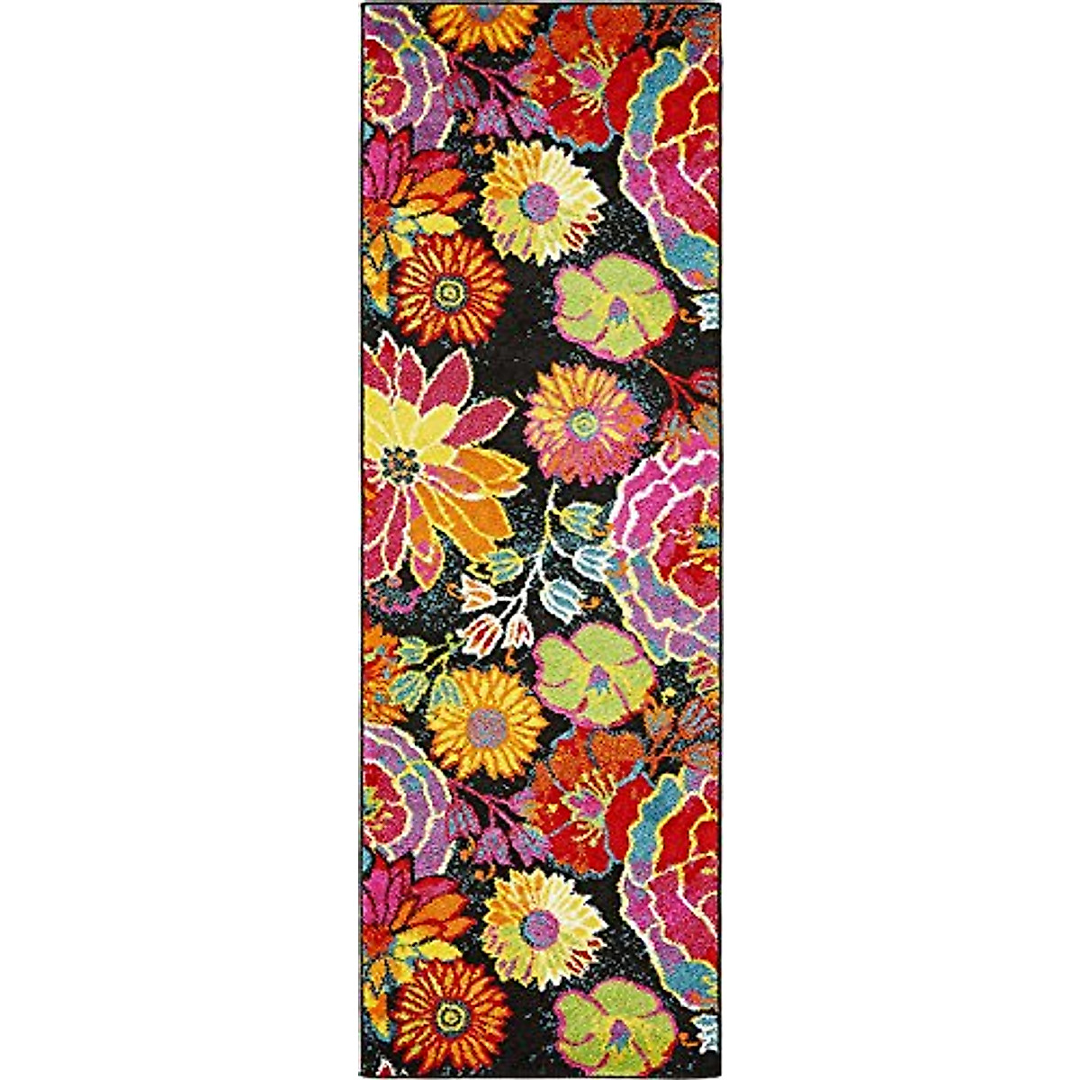 Unique Loom Lyon Collection Colorful Modern Floral Garden Area Rug, 2 x 6 ft, Black/Yellow