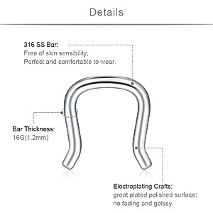 SCERRING 316L Surgical Steel U-Shaped Nose Ring Septum Piercing Hanger Retainer 16g 10PCS - Style 1#