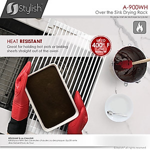 STYLISH Over The Sink Roll-Up Dish Drying Rack | Trivet | Heat Resistant | Drying Dishes and Rinsing Vegetables | White | A-900WH (White) Visit The Store