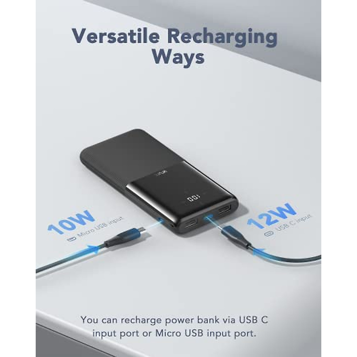 VRURC Portable Charger 2-Pack, 3A USB C Fast Charging Power Bank LED Display, Slim Battery Pack for iPhone 15 14 12 11 X 8 7 Samsung S21 S20 Google LG OnePlus, Black