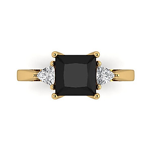2.40ct Princess cut 3 stone Solitaire Natural Black Onyx Engagement Promise Anniversary Bridal Ring 18K Yellow Gold 10.25