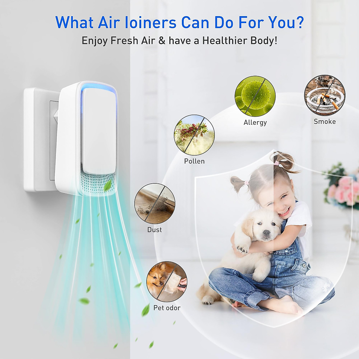 Ionizer Air Purifier(4 Pack), Quiet Negative Ion Plug in Air Purifier, Portable and Efficient Air Ionizers for Home, Bedroom, Office, Kitchen, Bathroom