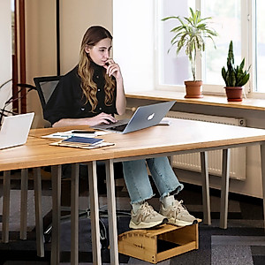 TranquilUp Bamboo Footrest under Desk, Foot Massager - Wide Surface - Anti-slip Bottom - Ergonomic - Barefoot Friendly - Suitable for Office, Home, Washroom, Help Improve Posture - Pain Relief