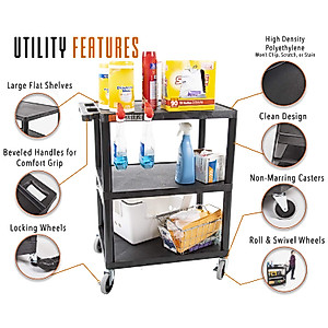 Stand Steady Tubstr 3 Flat Shelf Printer Cart, Compact and Heavy-Duty Utility Storage - Supports up to 300 lbs, Great for Home, Office, Warehouse, 28 x 18 in Tool Table, Moves Cargo Easily (Black)
