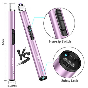 REIDEA Lighter S4 Pro Electric USB Rechargeable Safety Lock with LED Battery Indicator Flameless Windproof Arc Plasma Lighter for Candle, Fireworks (Lavender Purple)