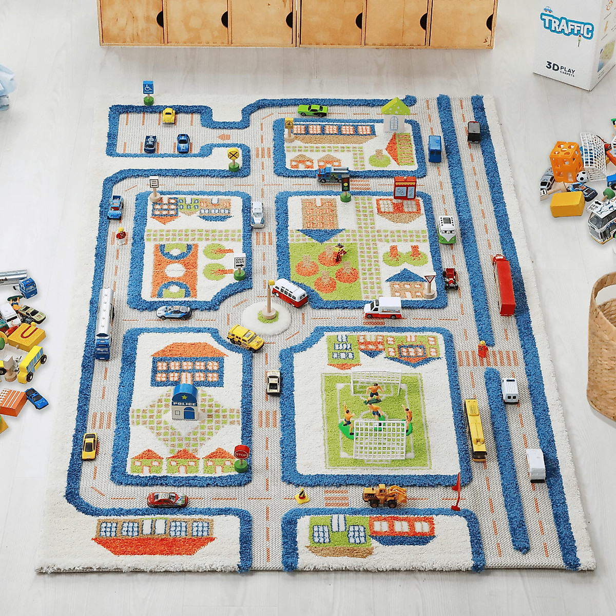 IVI 3D Play Carpets, 59 x 39 Inch, Traffic Educational Toddler Mat Rug for Bedroom, Kids Den, or Playroom, Medium