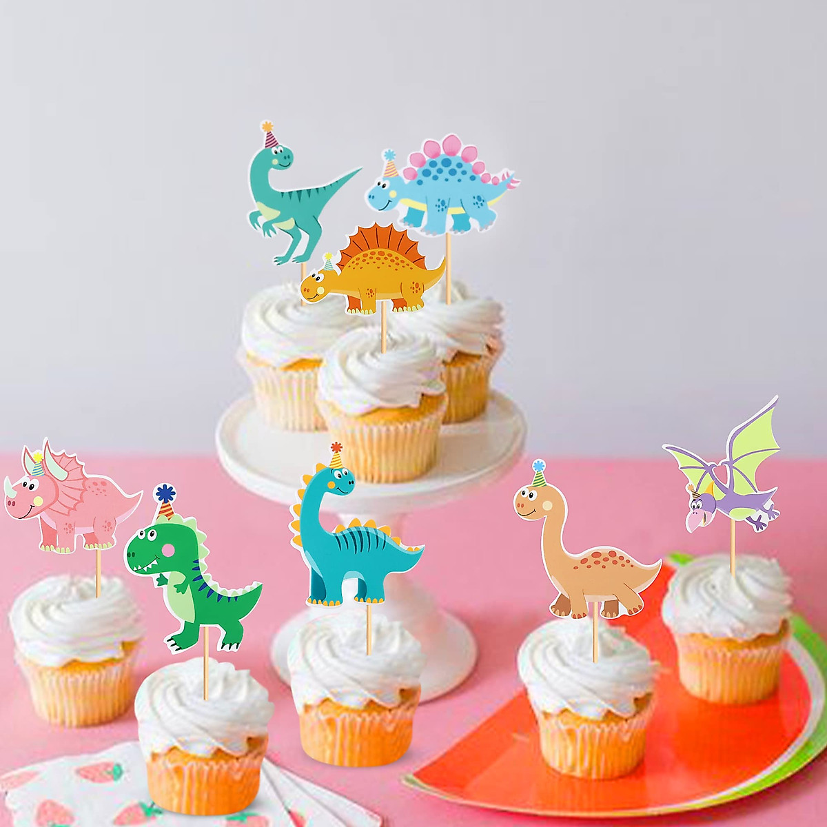 Ercadio 32 Pack Dinosaur Cupcake Toppers Baby Cute Dinosaur Cupcake Picks Dino Theme Baby Shower Kids Birthday Party Cake Decorations Supplies