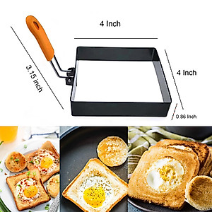 4 Inch Suqare Egg Rings for Frying Eggs,2 Packs 4" Square Egg Rings for Griddle, Stainless Steel Griddle Omelete Rings for Fried Eggs Muffin Tortillas Pancake Ring Crepes Ring with Silicone Handle