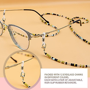 Nudurom 12PCS Boho Glasses Strap for Women,Colored Beaded Eye Glasses Chains,Women Face Mask Lanyard Anti-lost,Eye Glasses Holders Around Neck Handmade Chain For Women Men Kids Eyeglass Sunglasses