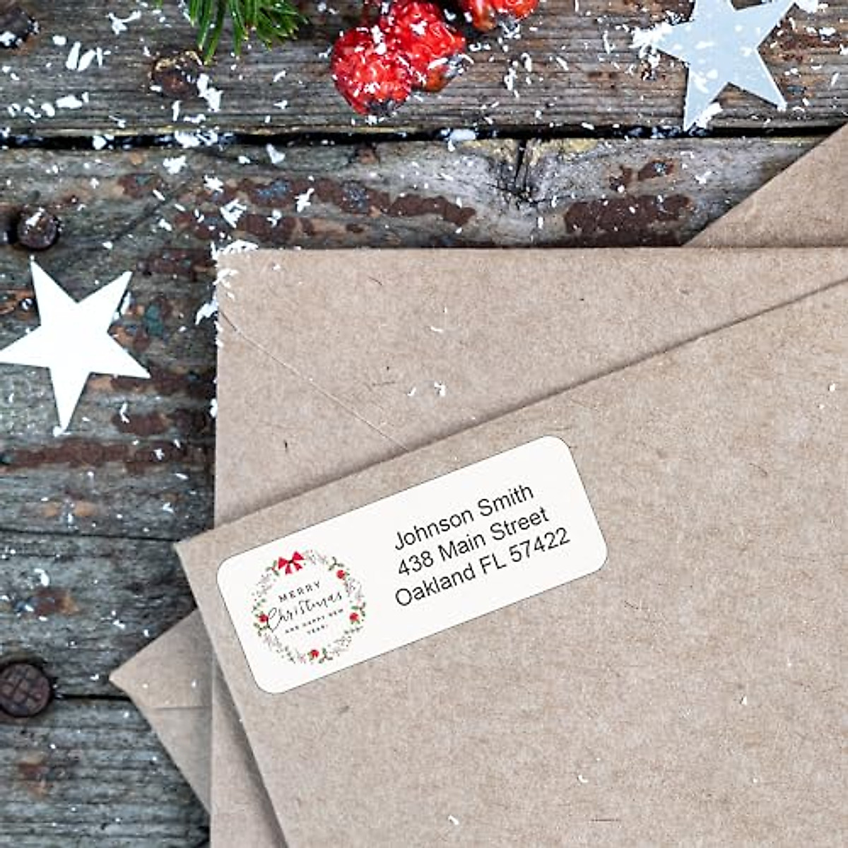 Christmas Address Labels - 150 Personalized Self-Adhesive Stickers, Simple Flat Sheet Custom Holiday Return Labels