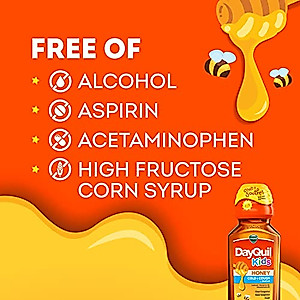 Vicks DayQuil Kids Cold and Cough + Mucus Relief Made with Real Honey for Kids 6+ Tastes Great 8oz