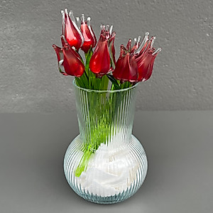 Red Glass Tulip Flower - Tulip Ornaments Figurine - Blown Flower Sculpture - Art Decor for Garden - Decoration for Plants - Flower Gifts