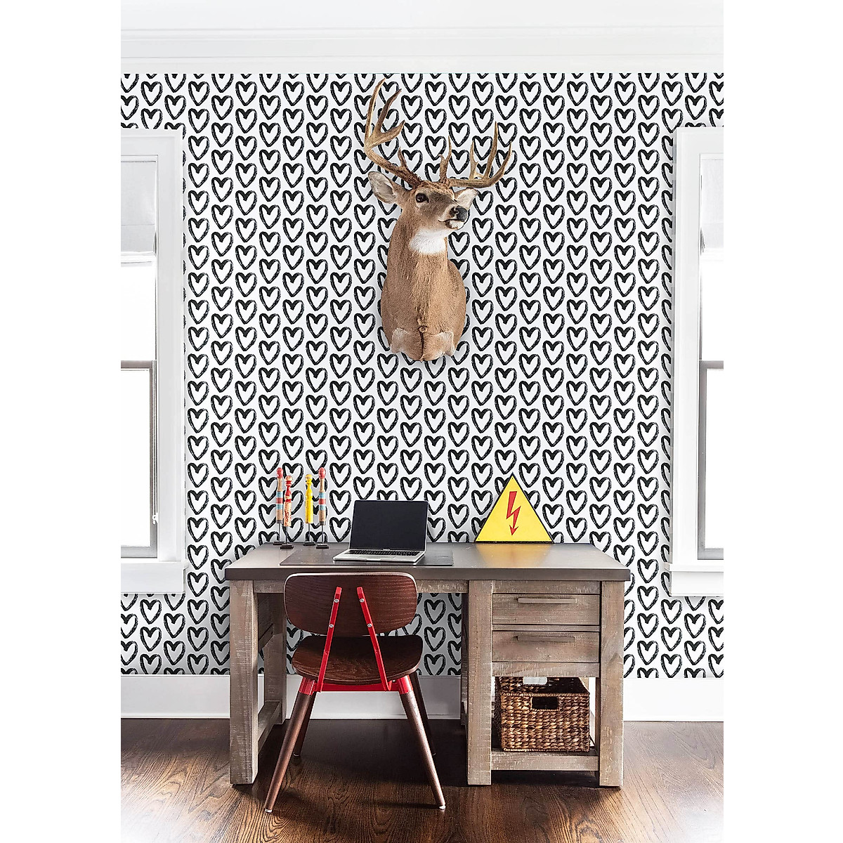 Timeet Modern Heart Wallpaper Peel and Stick Wallpaper Self Adhesive Wallpaper 17.7"x78.7" Black White Contact Paper Vinyl Removable Wallpaper Decorative for Bedroom Living Room Bathroom