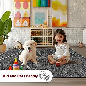 nuLOOM 4 Square Thigpen Contemporary Area Rug, Charcoal, Abstract Lines, Non-Slip Backing, Stain Resistant, For Bedroom, Dining Room, Living Room, Hallway, Office, Kitchen, Entryway