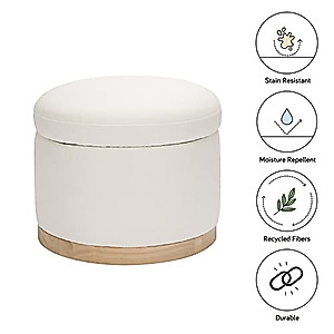 Babyletto Naka Storage Ottoman in Performance Cream Eco-Weave with Light Wood Base, Water Repellent & Stain Resistant, Greenguard Gold and CertiPUR-US Certified